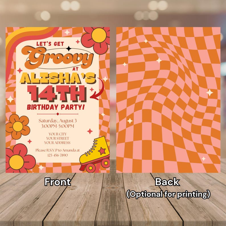 Editable Retro Birthday Party Invitation, Groovy 60s Pink Girls Roller ...