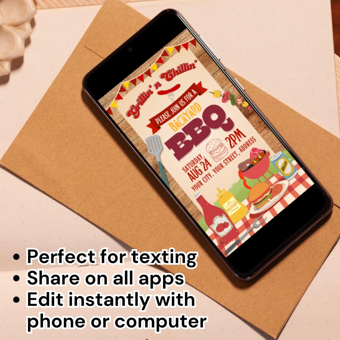 Editable Backyard BBQ Invitation, Barbecue Digital Invite, Outdoor ...