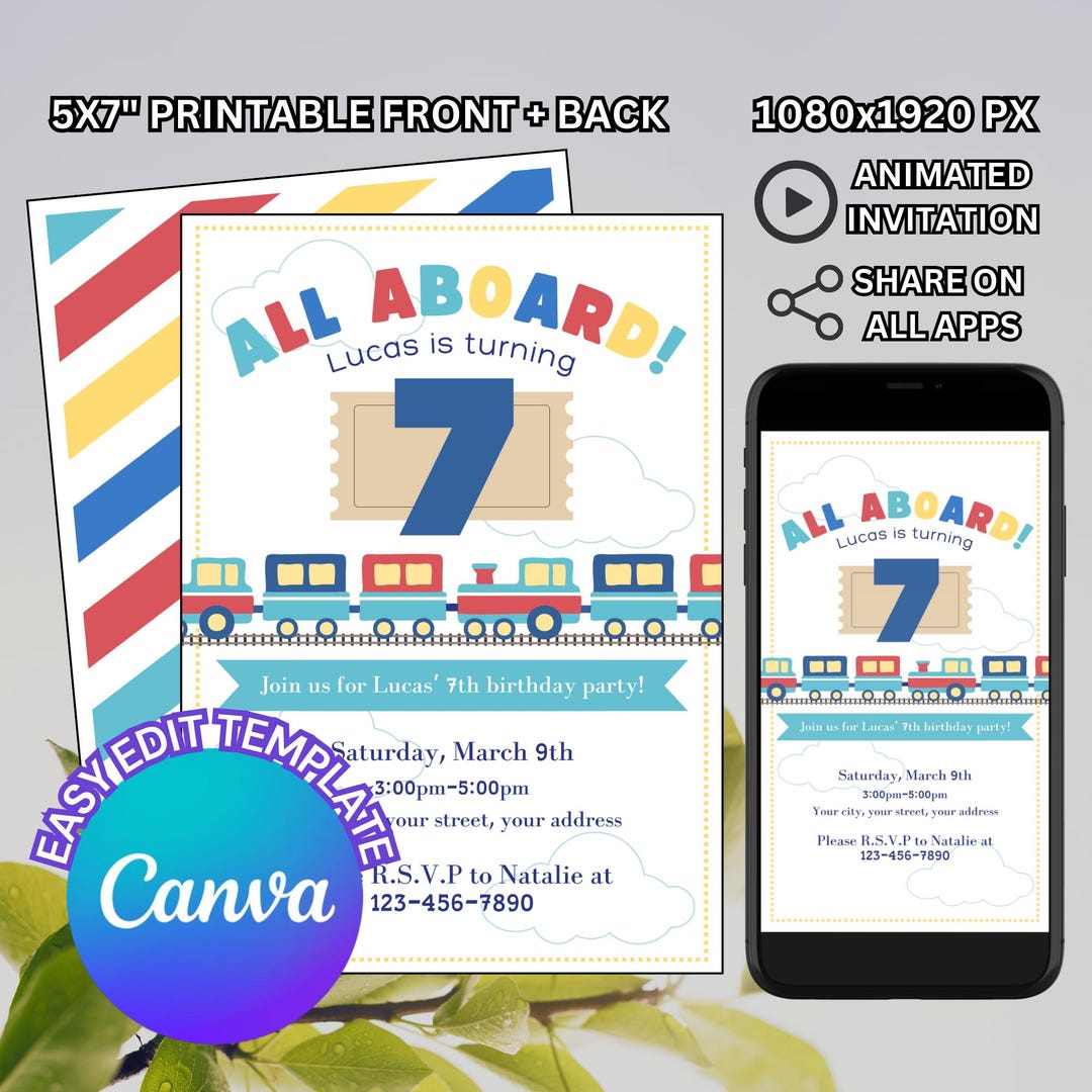 Editable Train Birthday Party Invitation, All Aboard Boys Bday ...