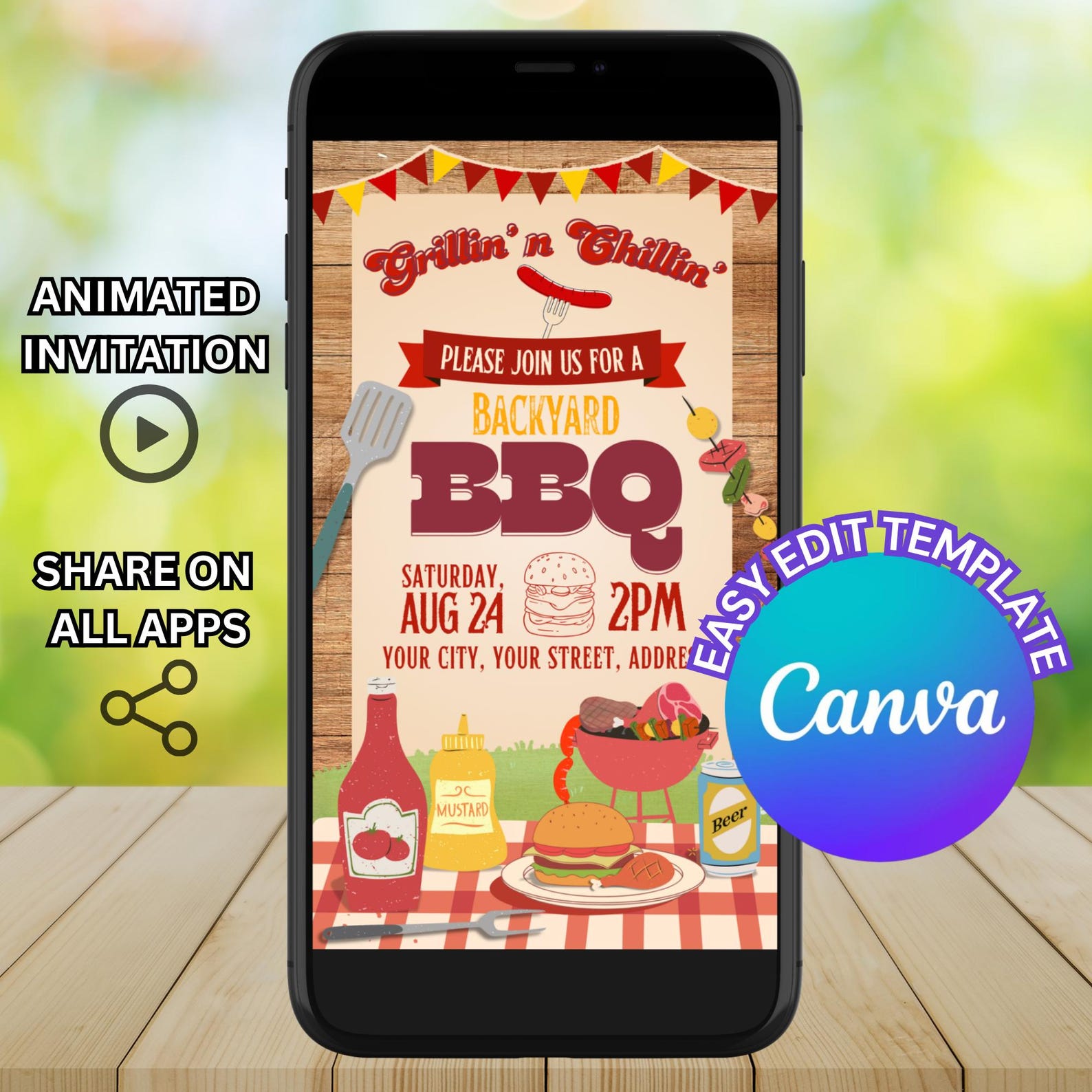 Editable Backyard BBQ Invitation, Barbecue Digital Invite, Outdoor ...
