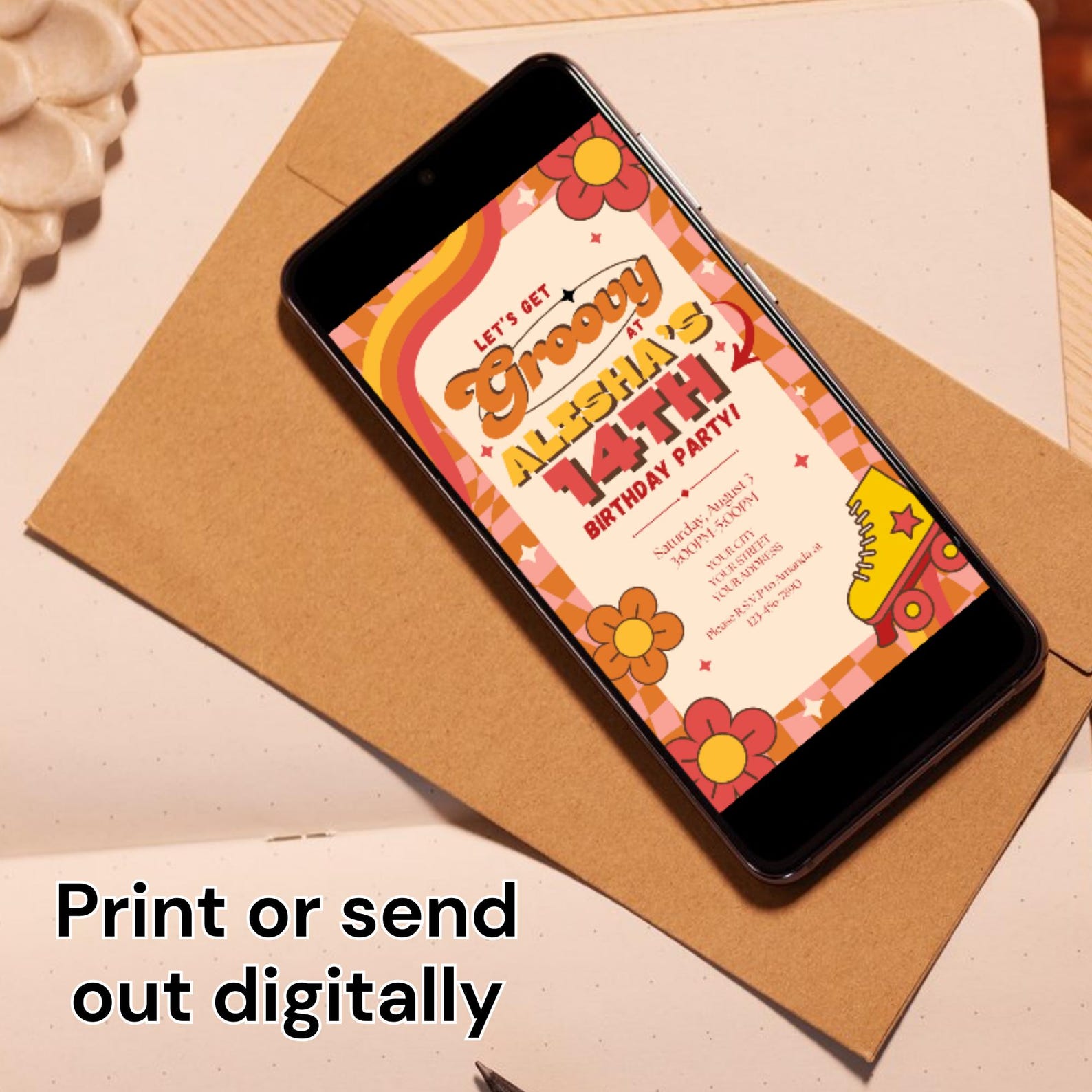 Editable Retro Birthday Party Invitation, Groovy 60s Pink Girls Roller ...