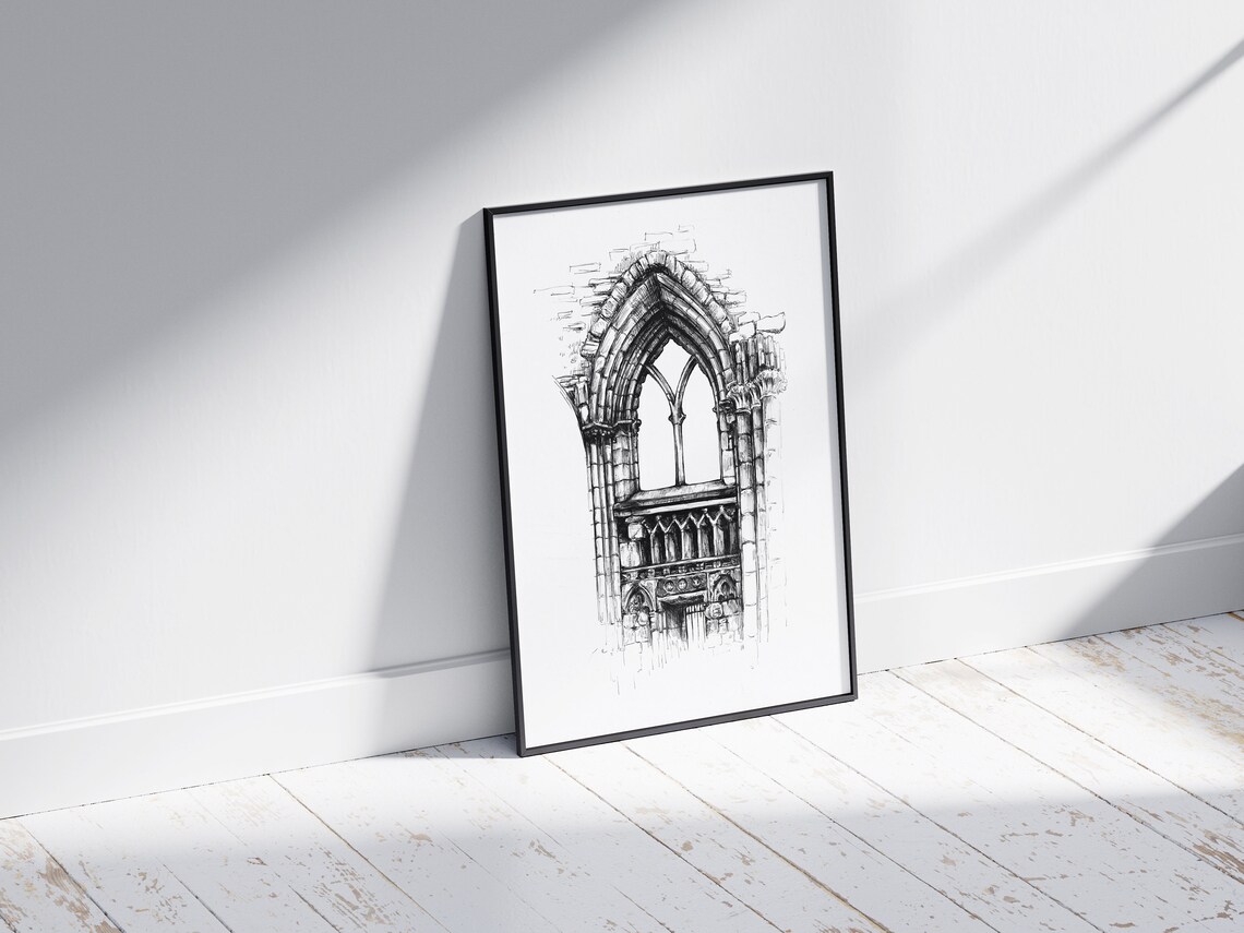 Castle Window Ruins Architecture Art Print | Pen Ink Illustration ...