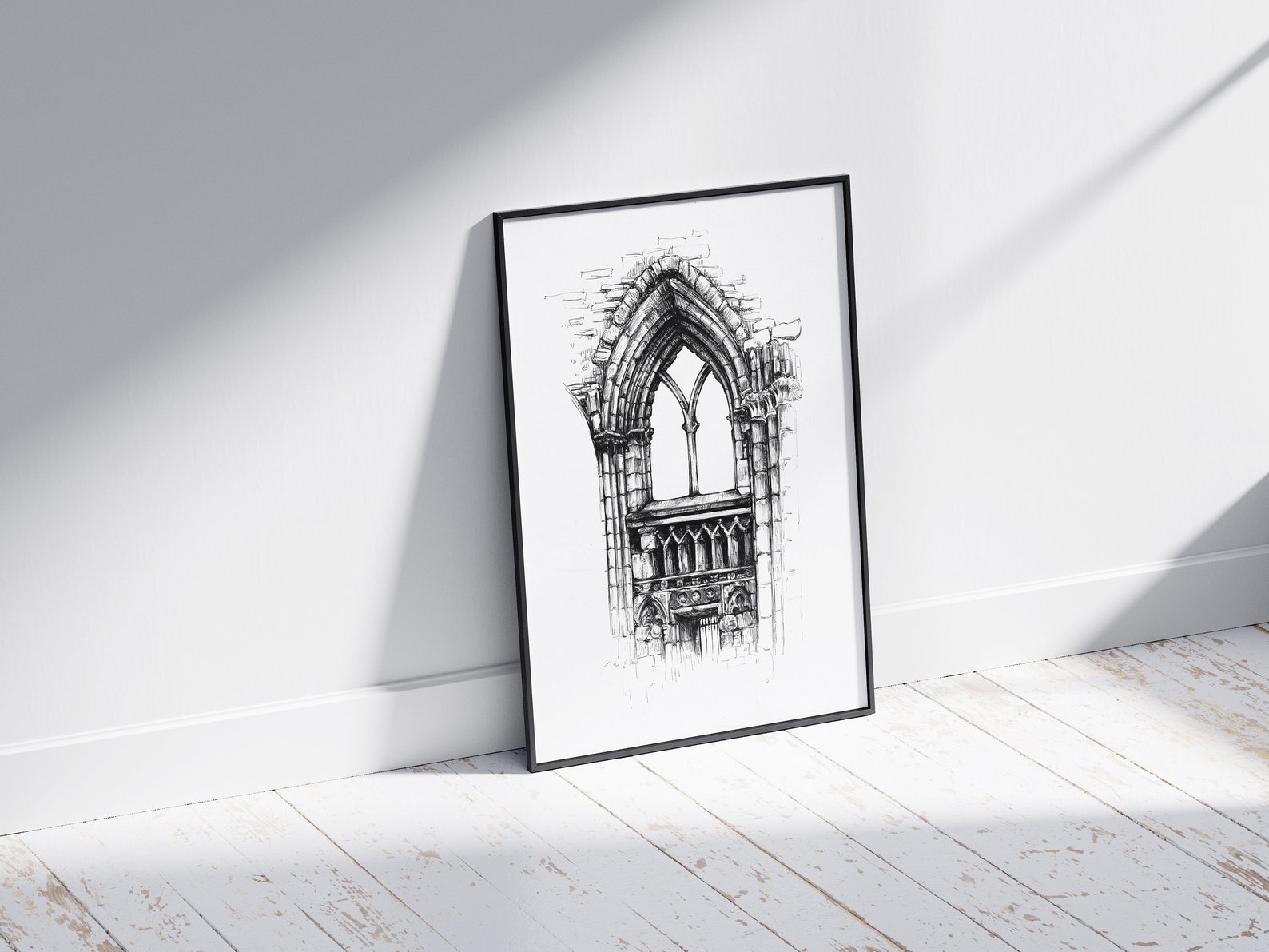 Castle Window Ruins Architecture Art Print | Pen Ink Illustration ...