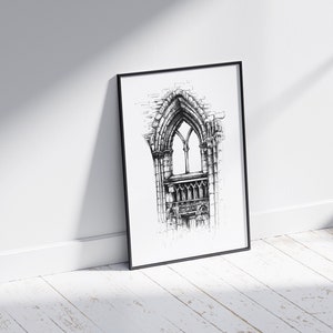 Castle Window Ruins Architecture Art Print | Pen Ink Illustration ...