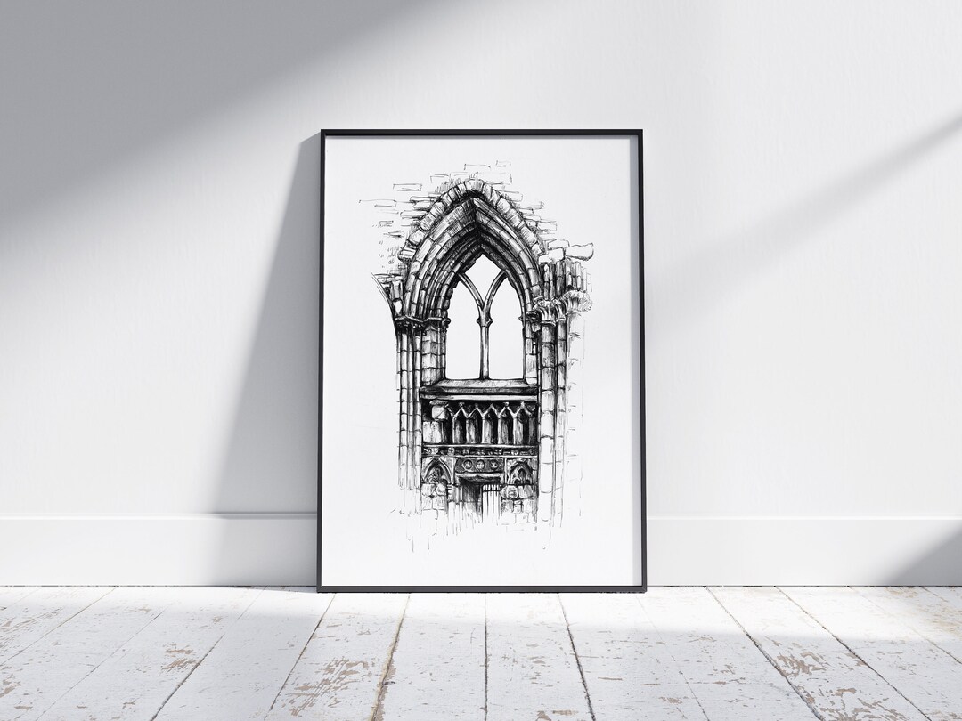 Castle Window Ruins Architecture Art Print | Pen Ink Illustration ...