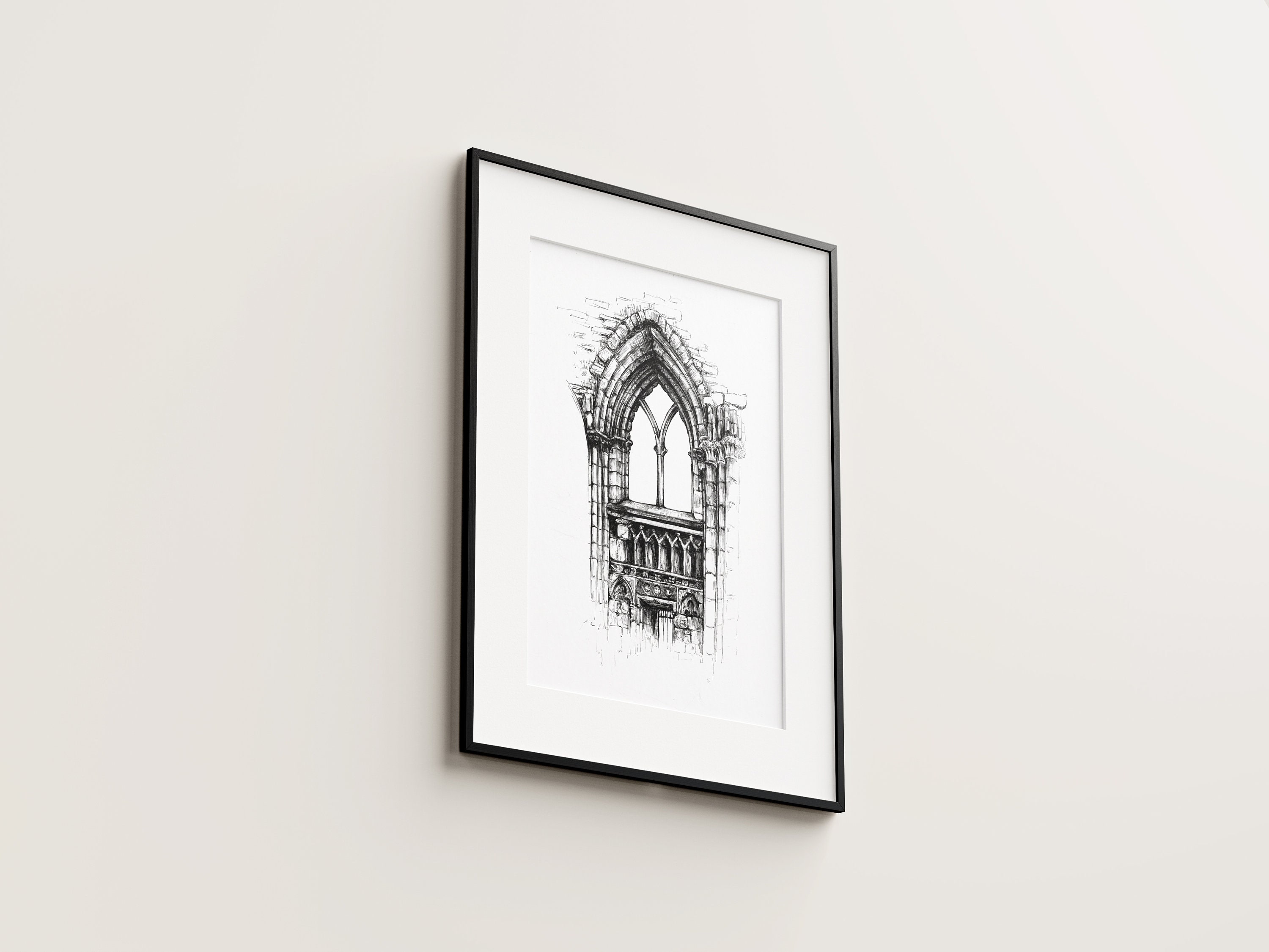 Castle Window Ruins Architecture Art Print | Pen Ink Illustration ...