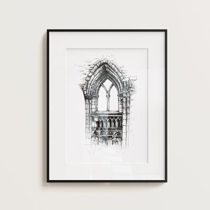 Castle Window Ruins Architecture Art Print | Pen Ink Illustration ...