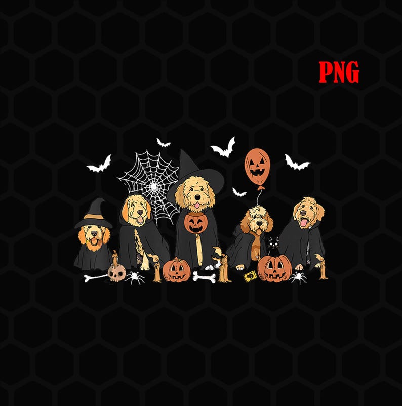 Ghost and Witch Goldendoodle Halloween Clipart Png, Ghost Goldendoodle ...