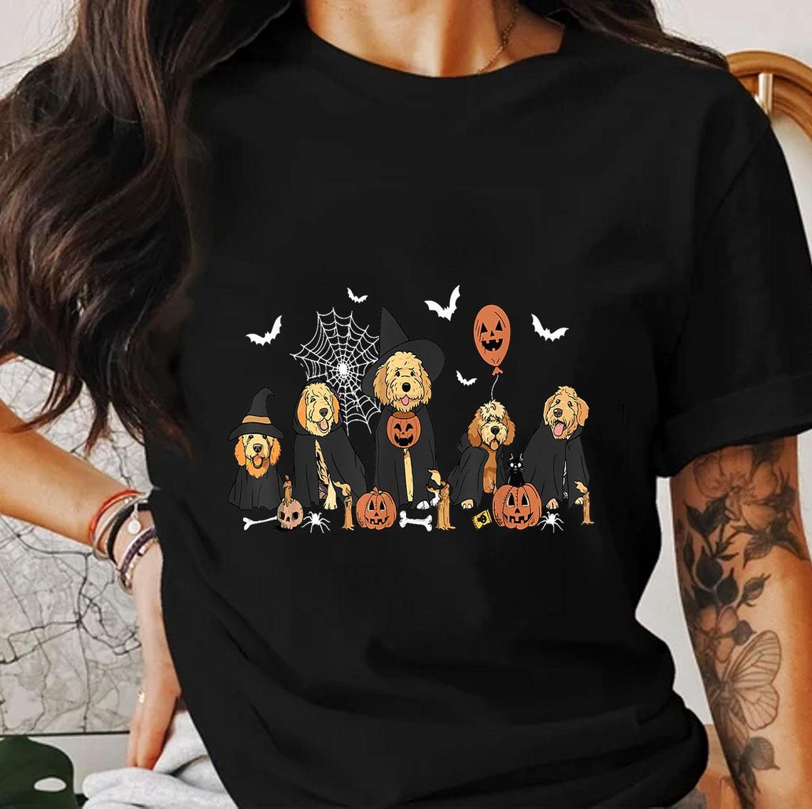 Ghost and Witch Goldendoodle Halloween Clipart Png, Ghost Goldendoodle ...