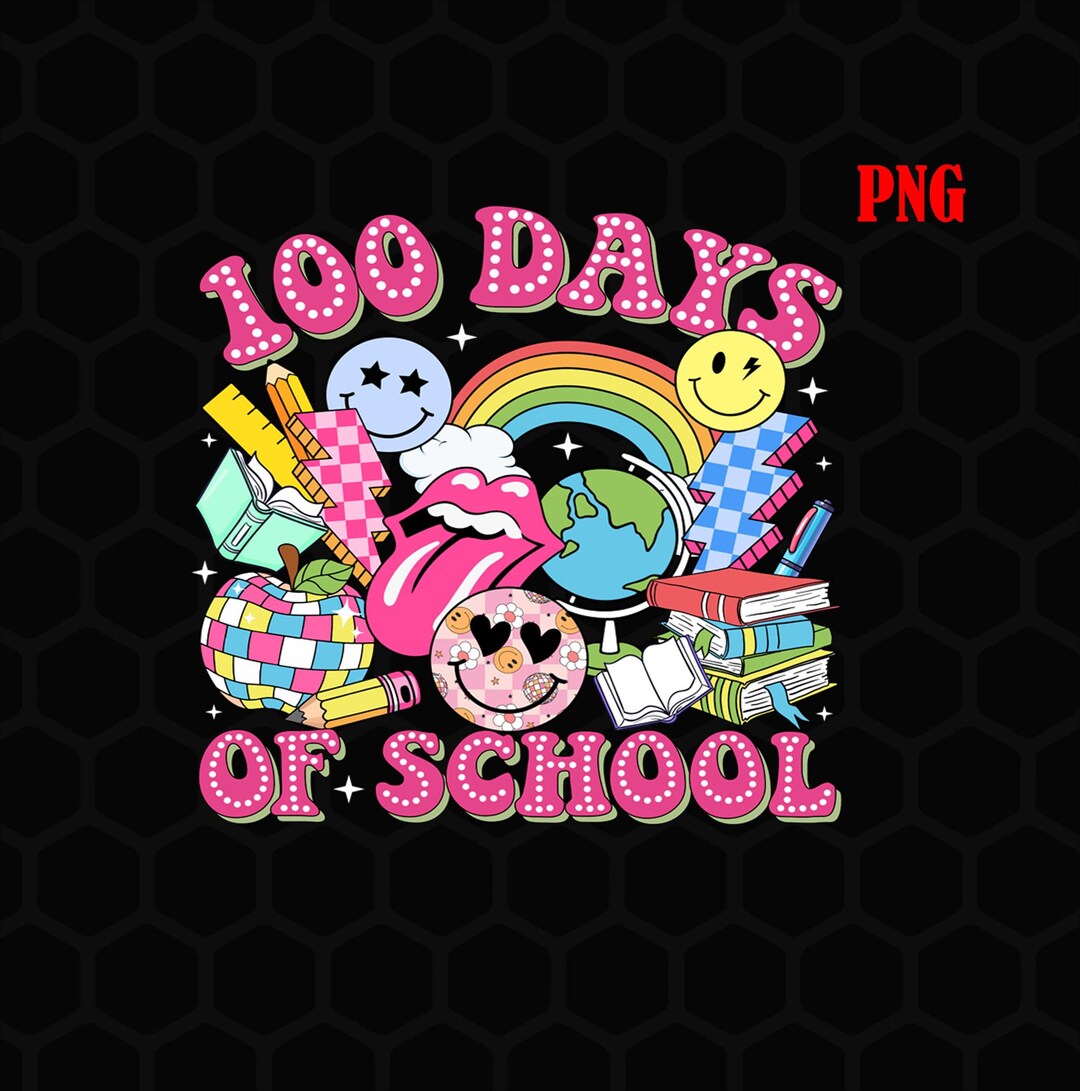 100 Days of School Png, Groovy 100 Days Png, Retro 100 Days Teacher ...