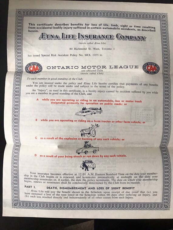 CAA Insurance Policy Vintage 1950s - Etsy