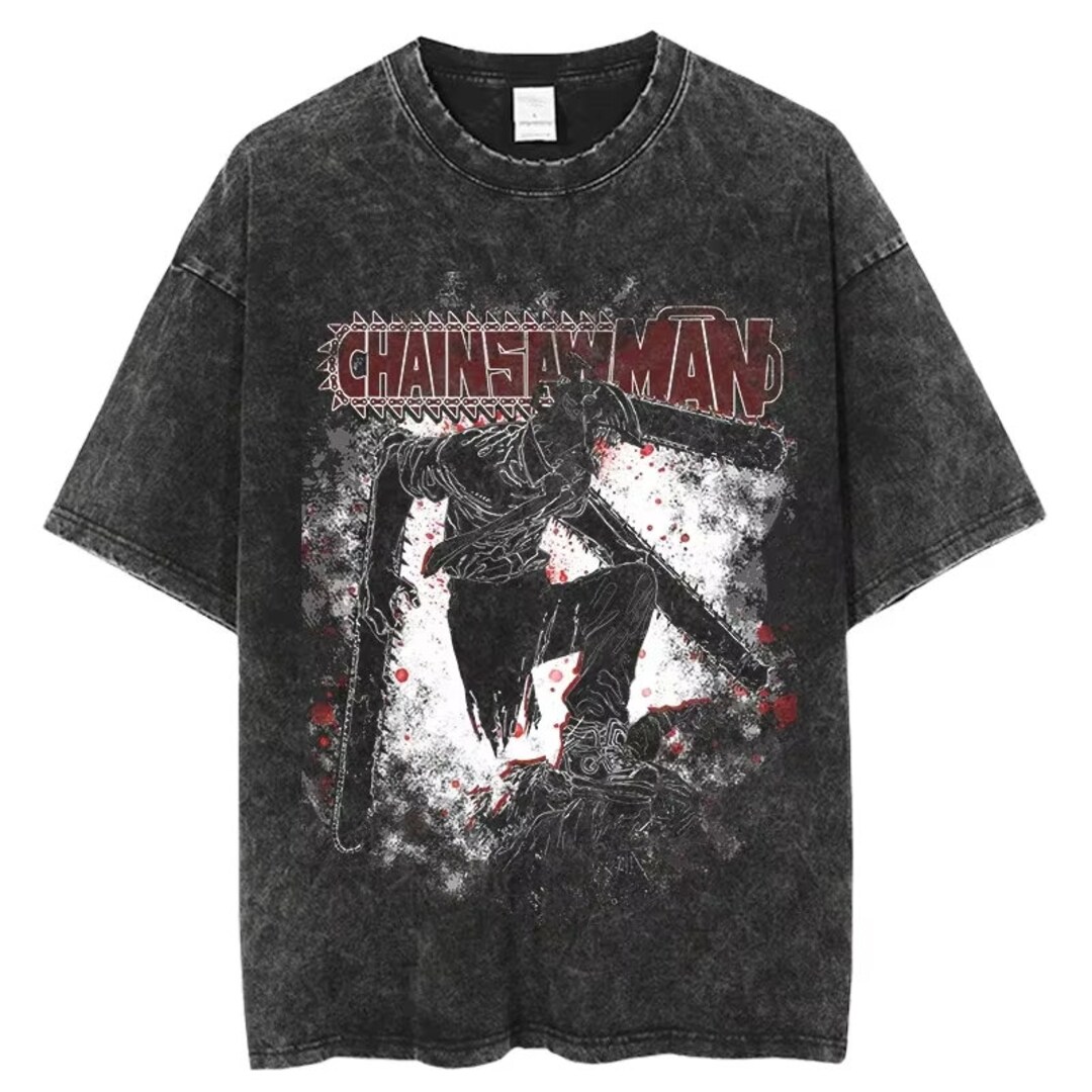 Chainsaw Man Retro Black Cotton T-shirt, Premium Quality Denji Unisex ...