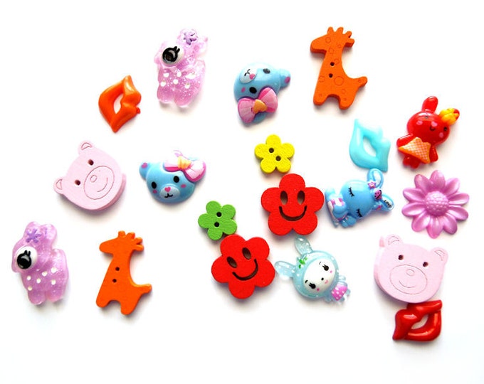 Kawaii Button Supply, Cute Kawaii Button, Flatback Resin Animals ...