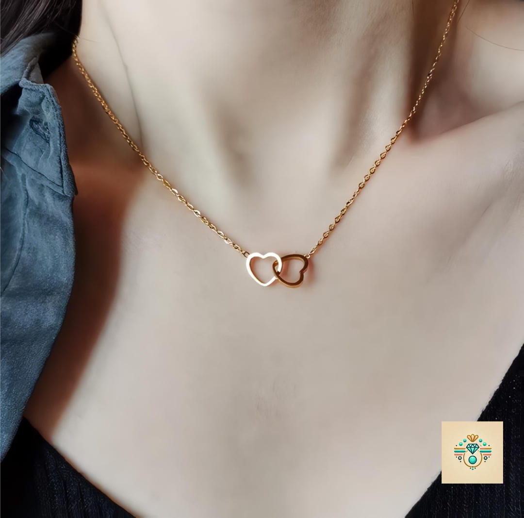Interlocking Heart Pendant Necklace Gold & Silver Couples Jewelry - Etsy