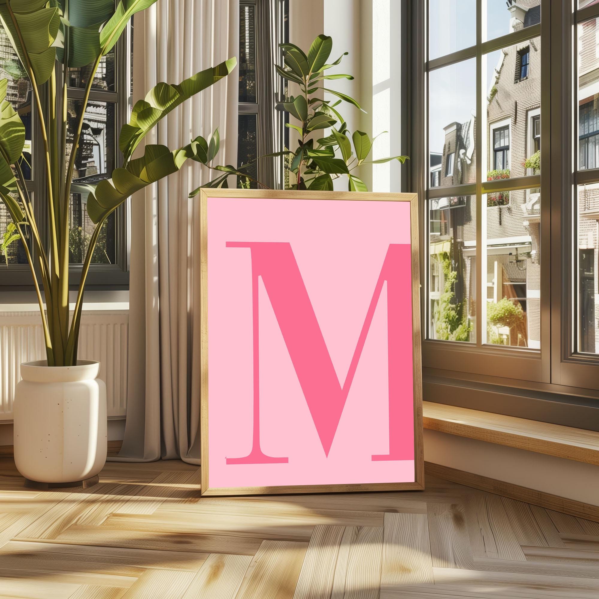 Letter M Poster, Pink Wall Art, Cute Pink Alphabet Print, Dorm Room ...
