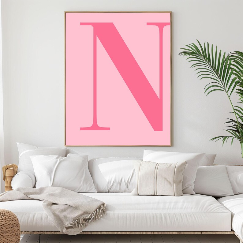 Letter N Poster, Pink Wall Art, Cute Pink Alphabet Print, Dorm Room ...