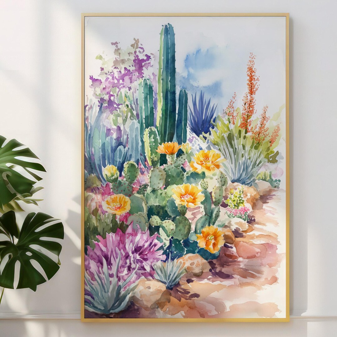 Watercolor Cactus Poster, Botanical Wall Art, Desert Plants Watercolor ...
