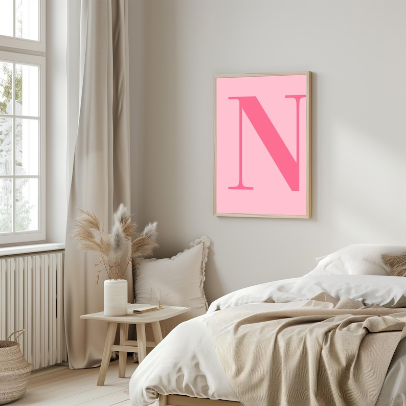 Letter N Poster, Pink Wall Art, Cute Pink Alphabet Print, Dorm Room ...
