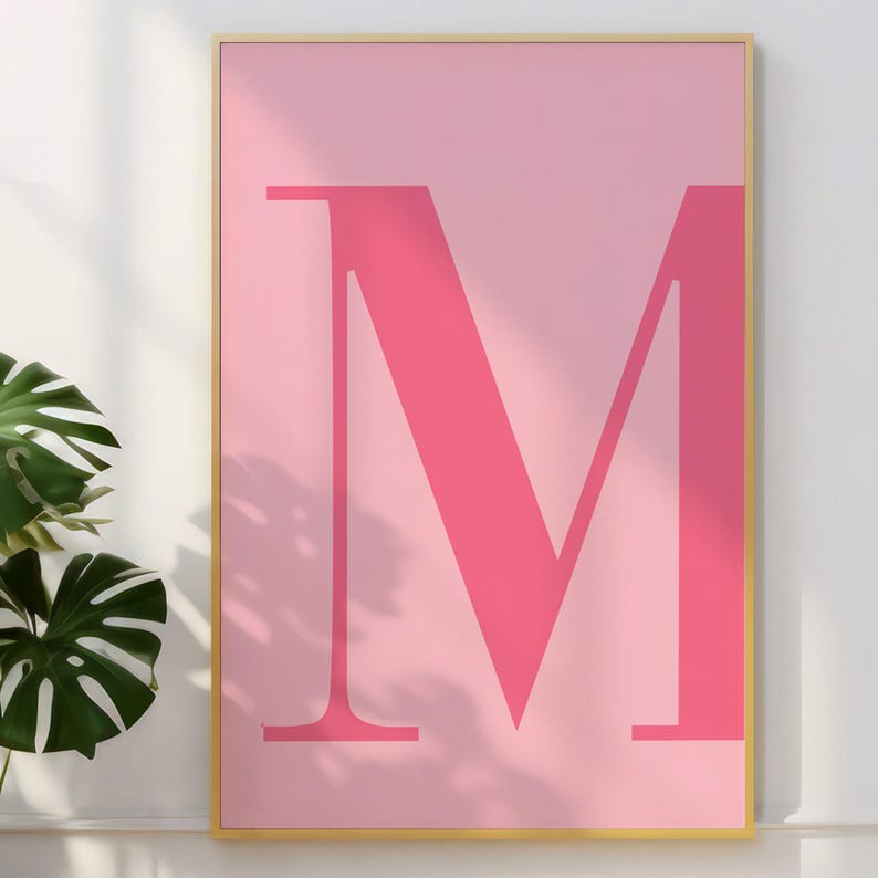 Letter M Poster, Pink Wall Art, Cute Pink Alphabet Print, Dorm Room ...