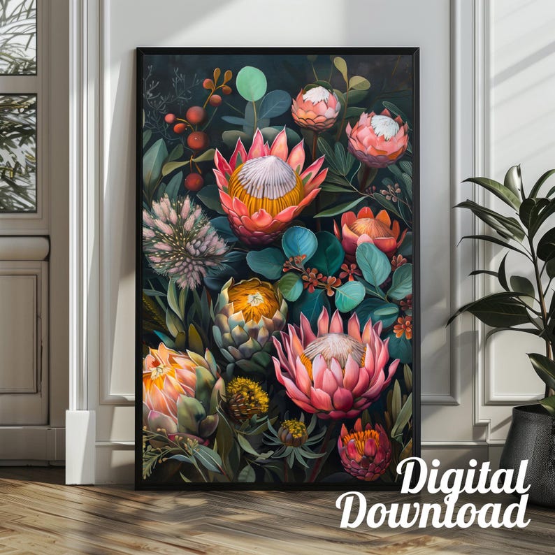 Australian Native Flowers Art Print Botanical Wall Art Protea Floral ...