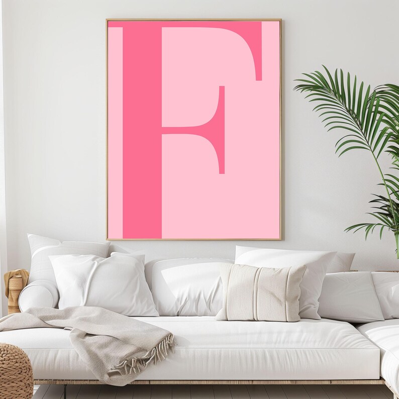 Letter F Poster, Pink Wall Art, Cute Pink Alphabet Print, Dorm Room ...