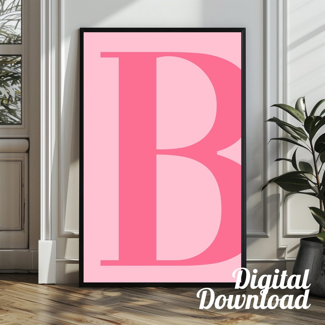 Letter B Poster, Pink Wall Art, Cute Pink Alphabet Print, Dorm Room ...