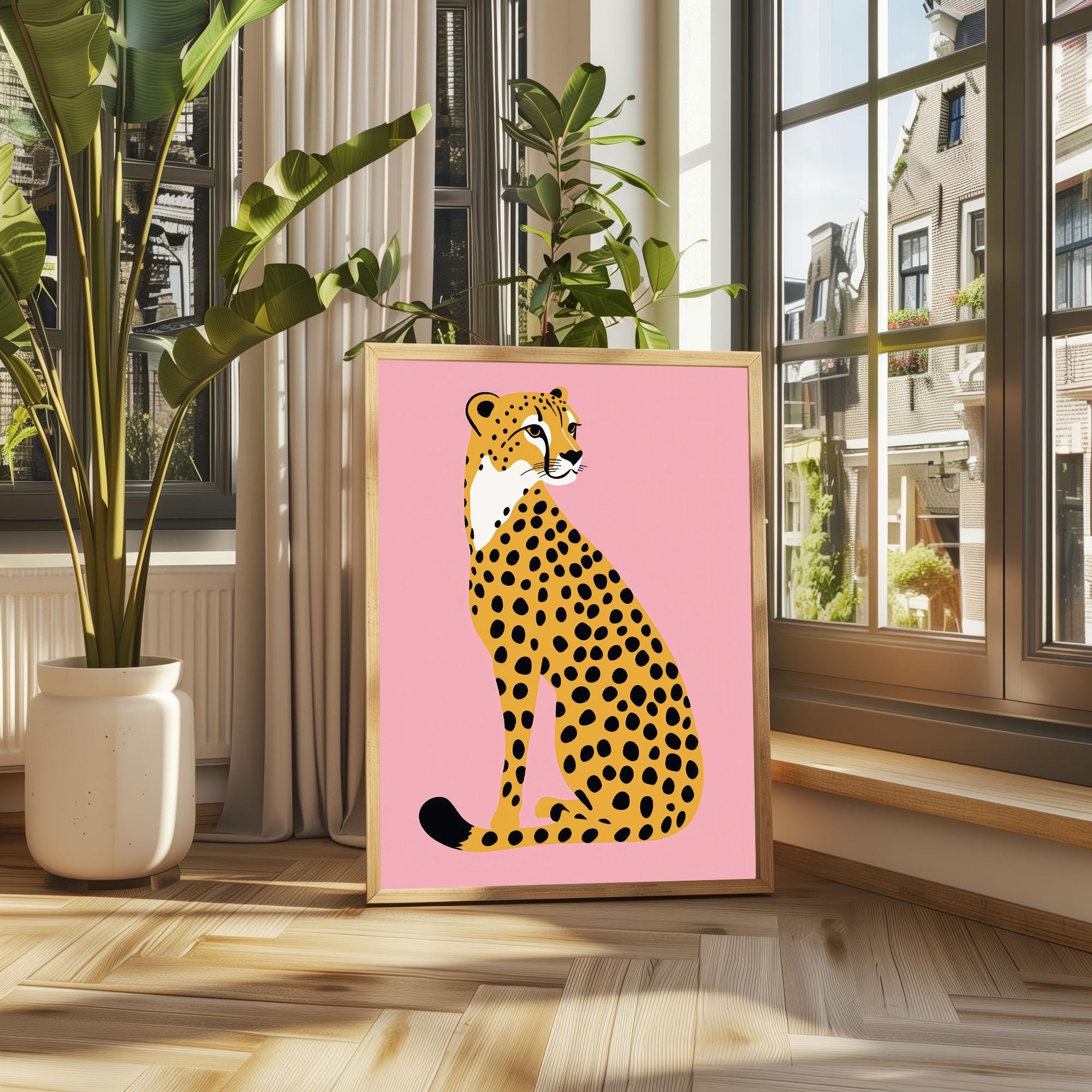 Cheetah Print, Pink Leopard Art Print, Boho Home Decor, Jungle Poster, Minimal Cheetah Art ...