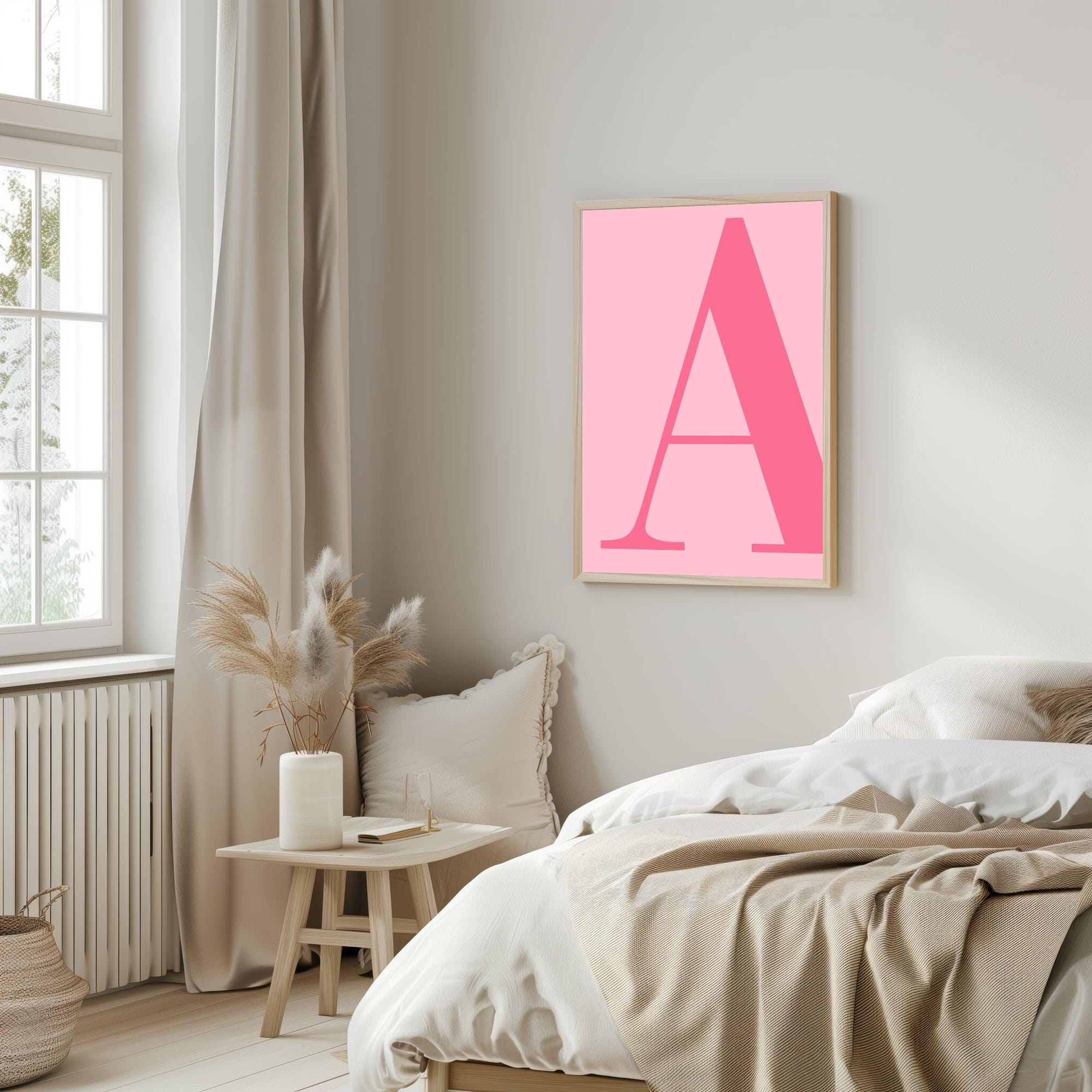 Letter A Poster, Pink Wall Art, Cute Pink Alphabet Print, Dorm Room ...
