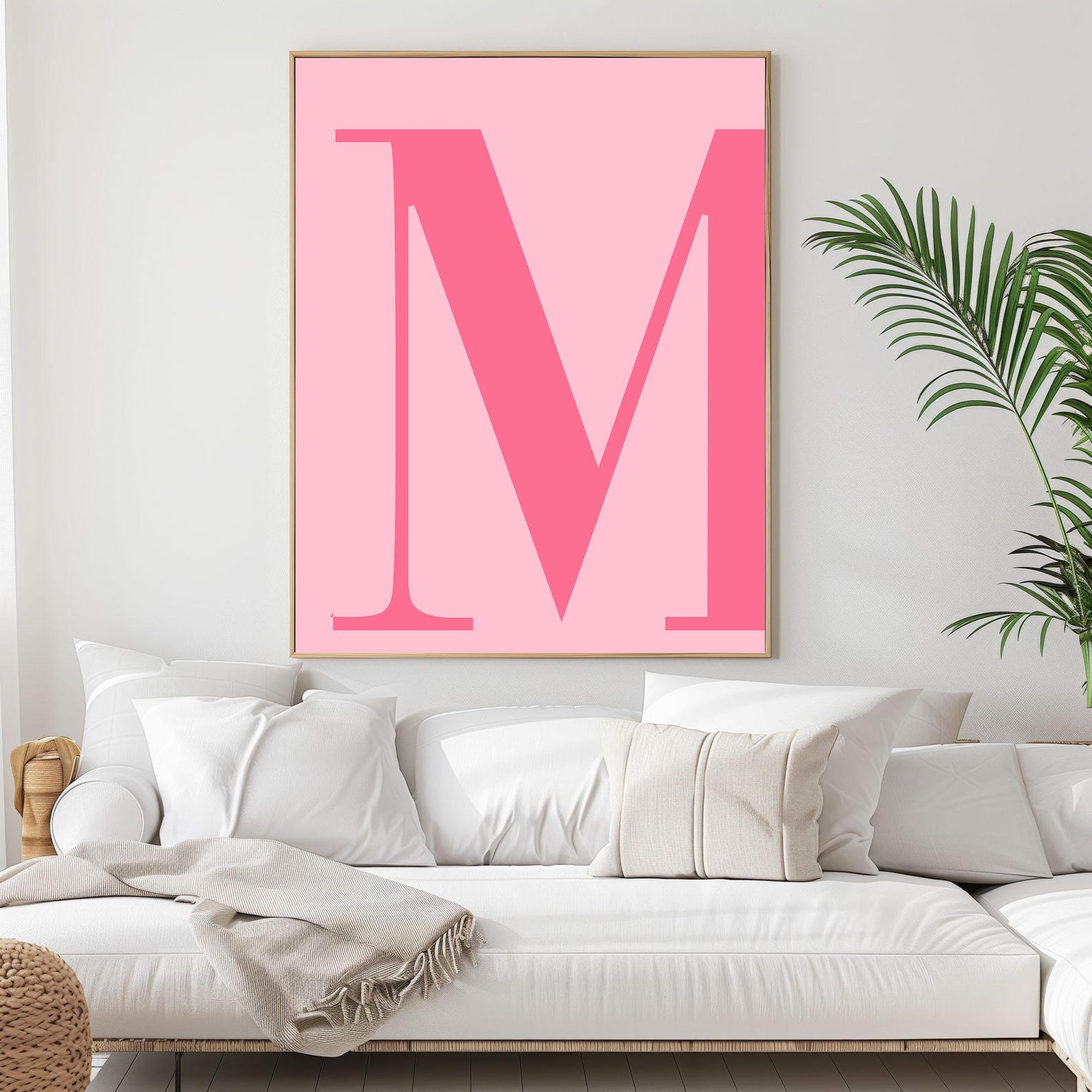 Letter M Poster, Pink Wall Art, Cute Pink Alphabet Print, Dorm Room ...