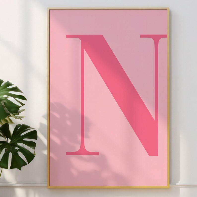 Letter N Poster, Pink Wall Art, Cute Pink Alphabet Print, Dorm Room ...
