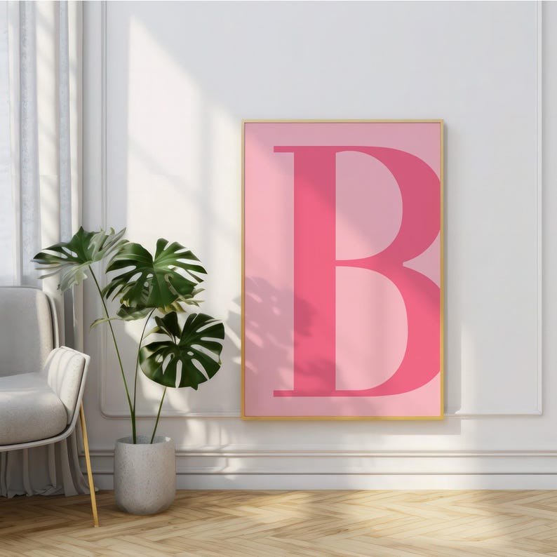Letter B Poster, Pink Wall Art, Cute Pink Alphabet Print, Dorm Room ...