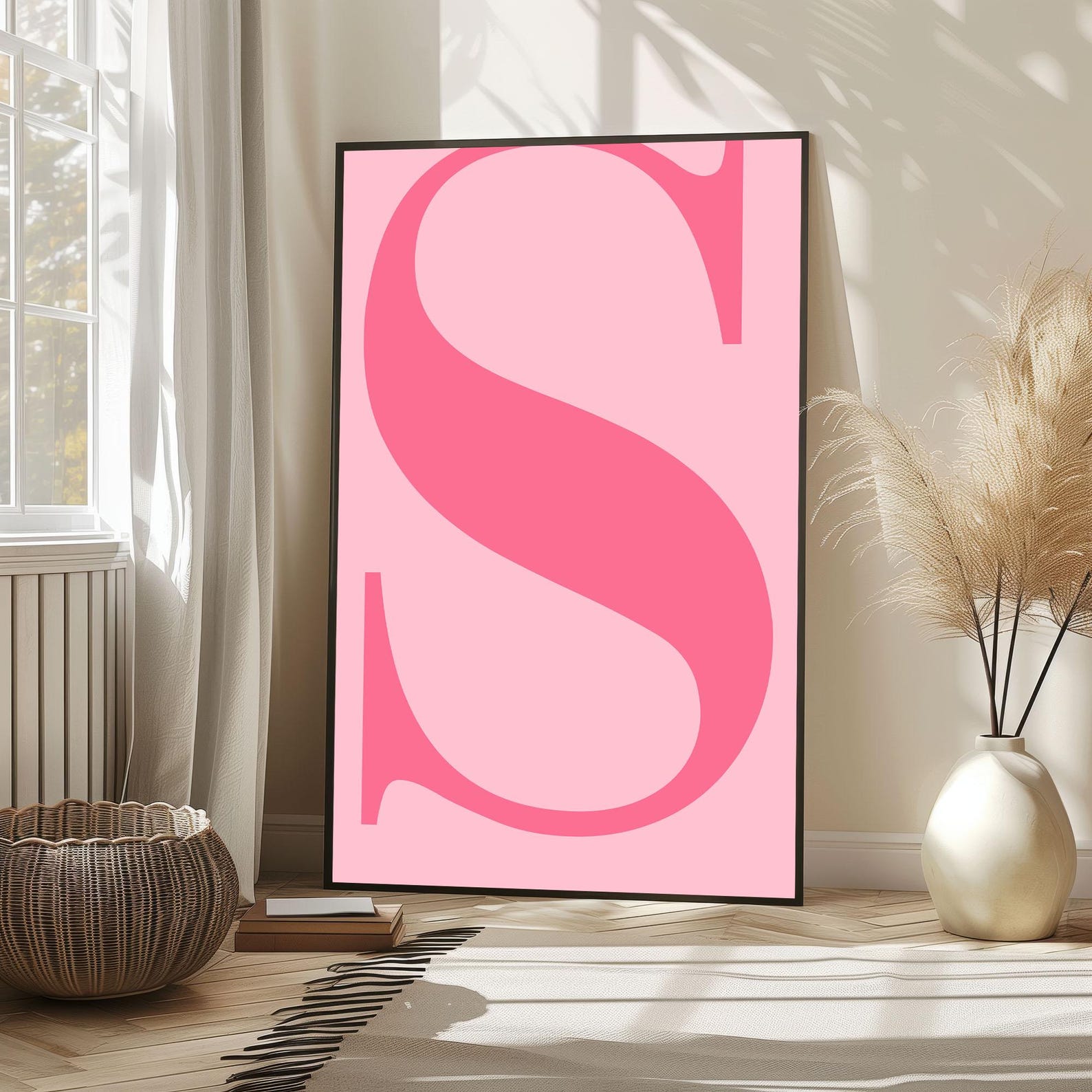 Letter S Poster, Pink Wall Art, Cute Pink Alphabet Print, Dorm Room ...