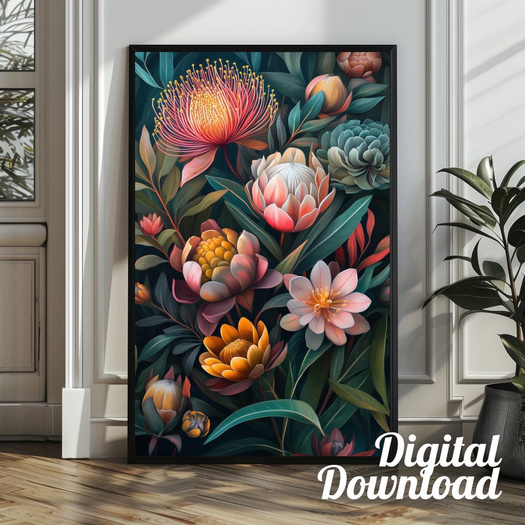 Australian Native Flowers Art Print | Botanical Wall Art | Protea ...