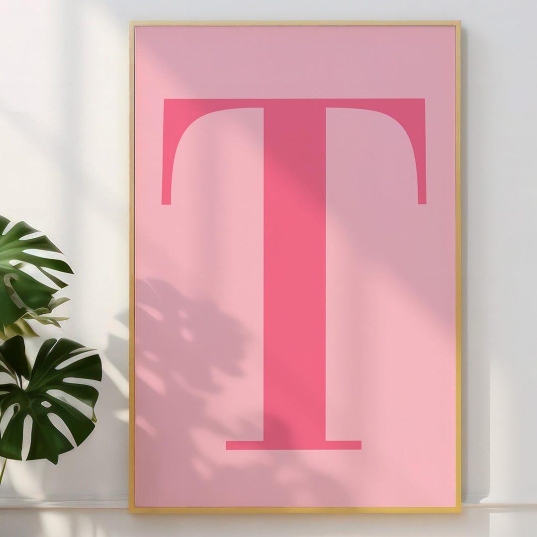 Letter T Poster, Pink Wall Art, Cute Pink Alphabet Print, Dorm Room ...
