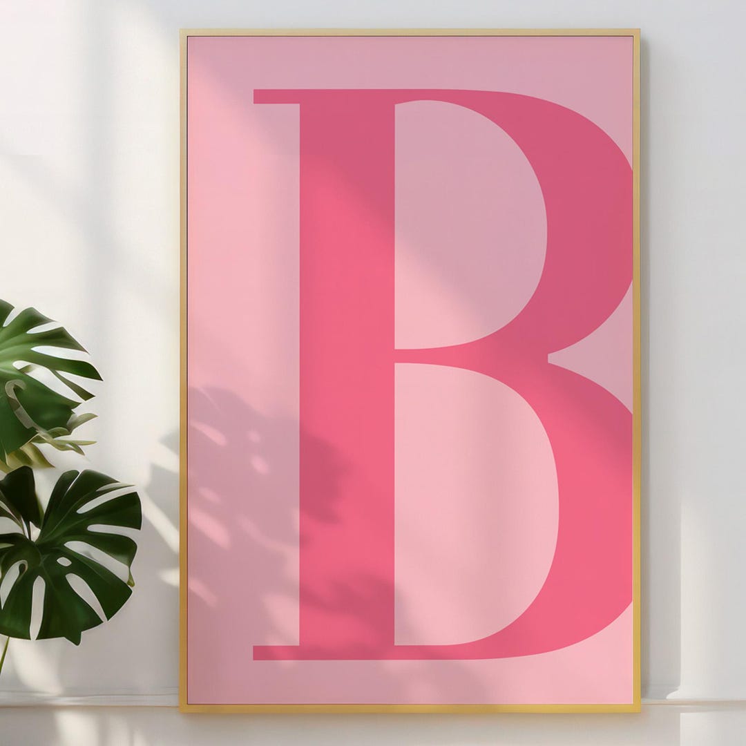 Letter B Poster, Pink Wall Art, Cute Pink Alphabet Print, Dorm Room ...