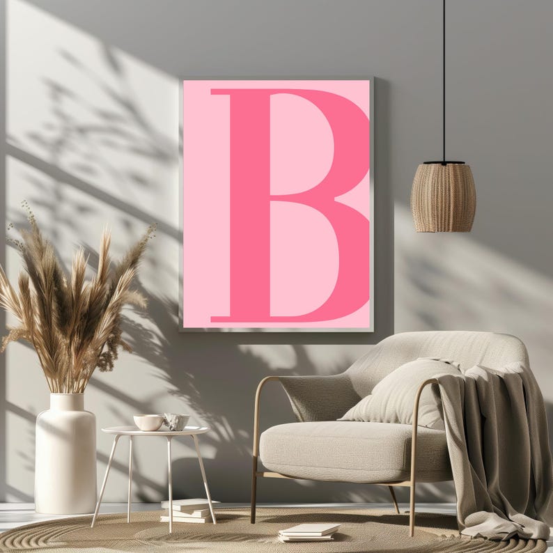 Letter B Poster, Pink Wall Art, Cute Pink Alphabet Print, Dorm Room ...
