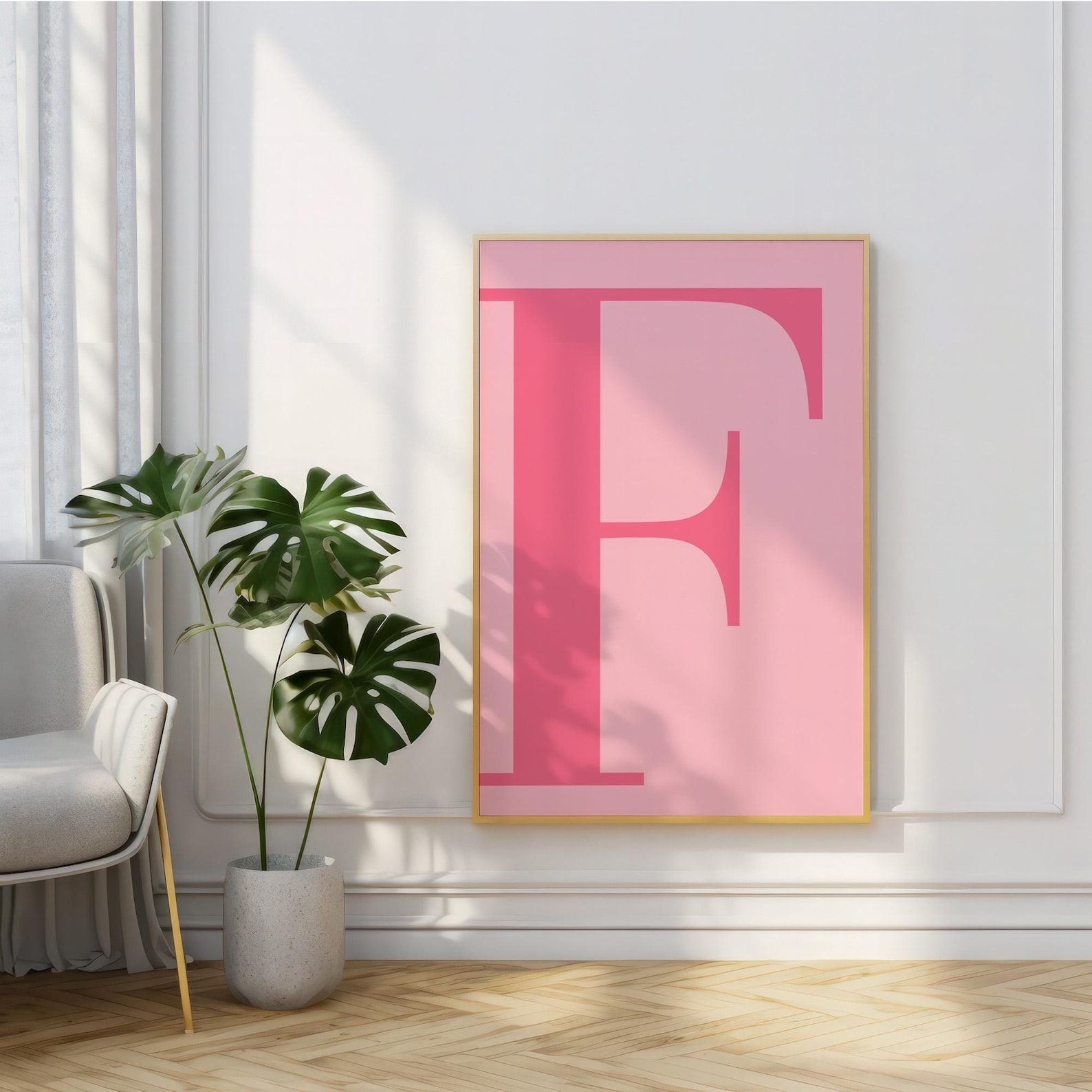 Letter F Poster, Pink Wall Art, Cute Pink Alphabet Print, Dorm Room ...