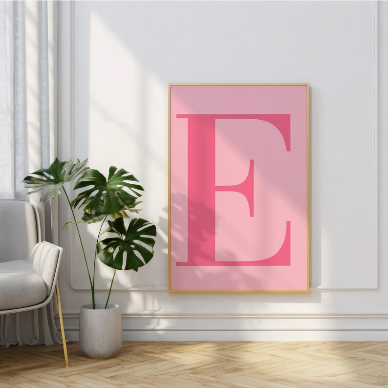 Letter E Poster, Pink Wall Art, Cute Pink Alphabet Print, Dorm Room ...
