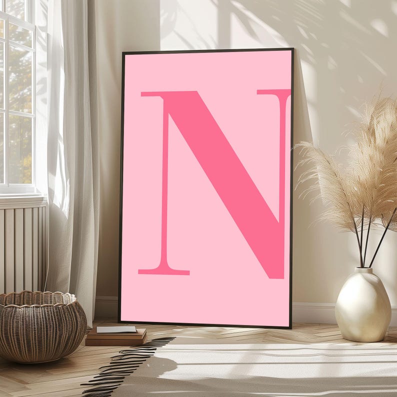 Letter N Poster, Pink Wall Art, Cute Pink Alphabet Print, Dorm Room ...