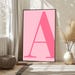 Letter A Poster, Pink Wall Art, Cute Pink Alphabet Print, Dorm Room ...