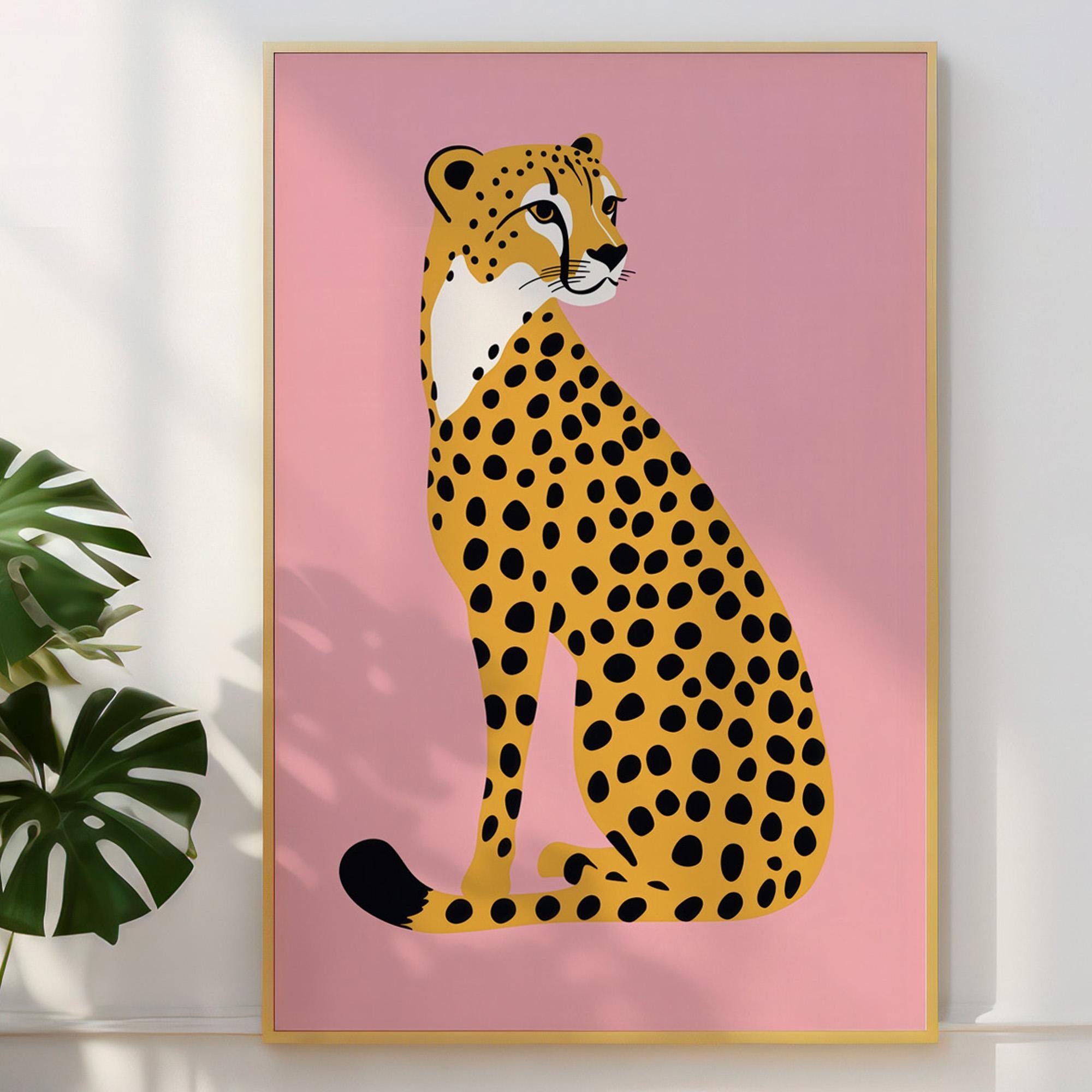 Cheetah Print, Pink Leopard Art Print, Boho Home Decor, Jungle Poster, Minimal Cheetah Art ...