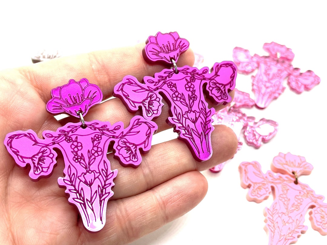 Floral Uterus Earrings, Pink Acrylic, Stainless Steel - Etsy