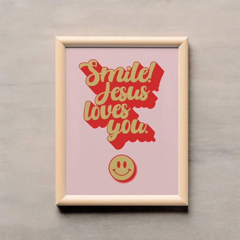 Smile Jesus Loves You Christian Wall Art, Modern Bible Verse Poster ...