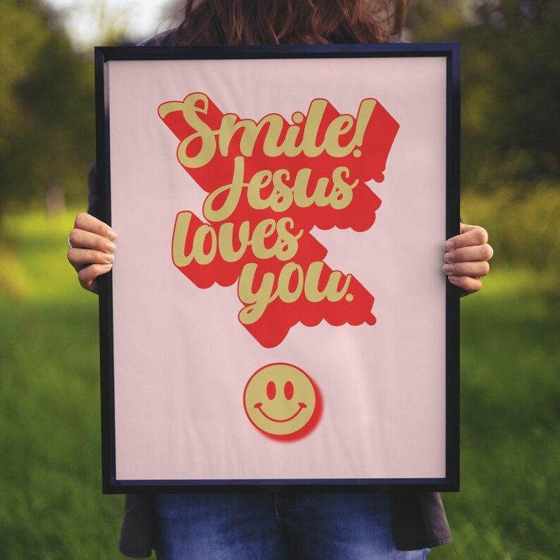 Smile Jesus Loves You Christian Wall Art, Modern Bible Verse Poster ...