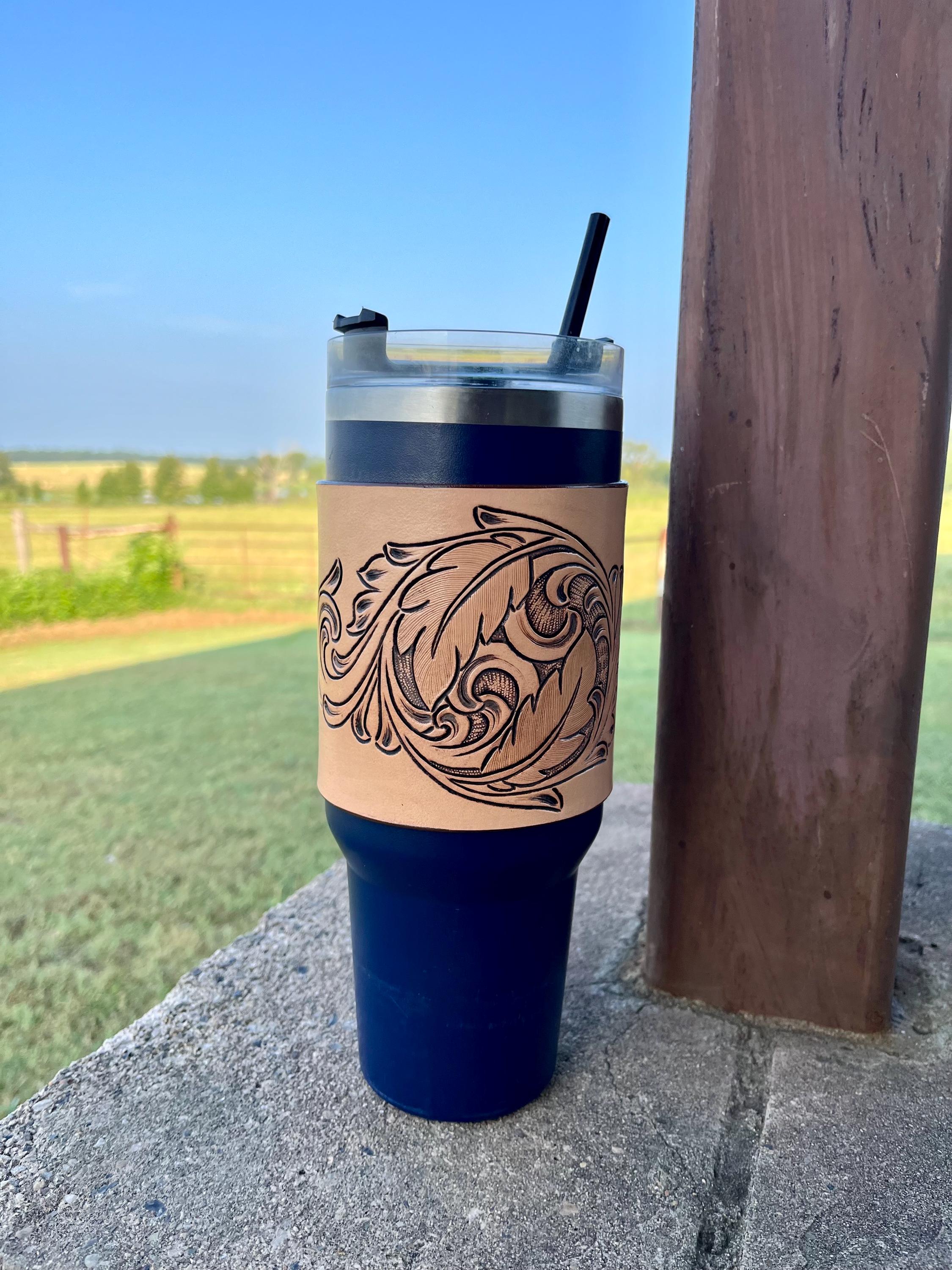 Hand Tooled Leather Stanley Cup Wrap. Dress up Your Stanley With a ...
