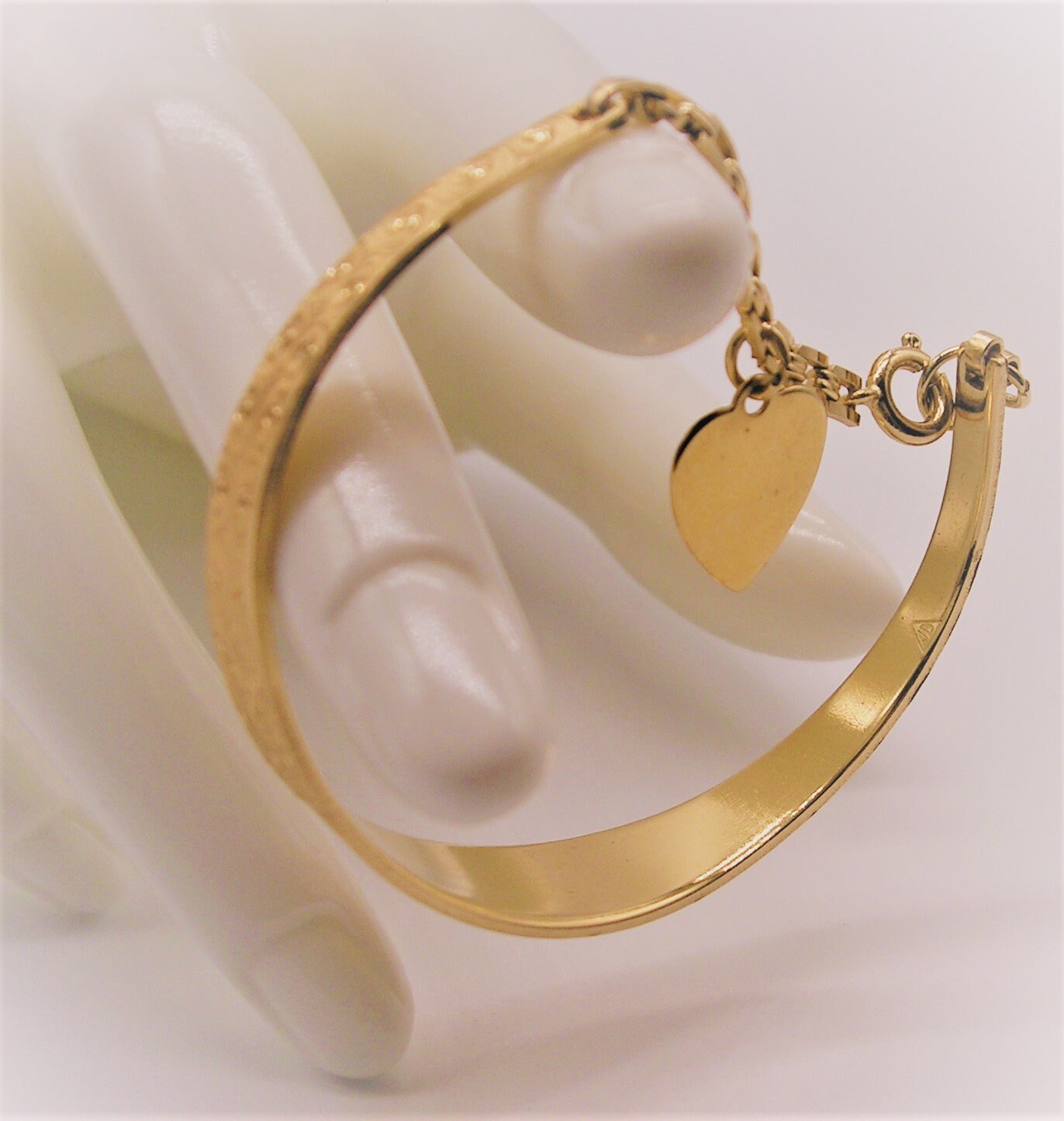 Jacoby Bender Cuff Bracelet, Heart Charm ID Bracelet, Signed JB, Safety ...