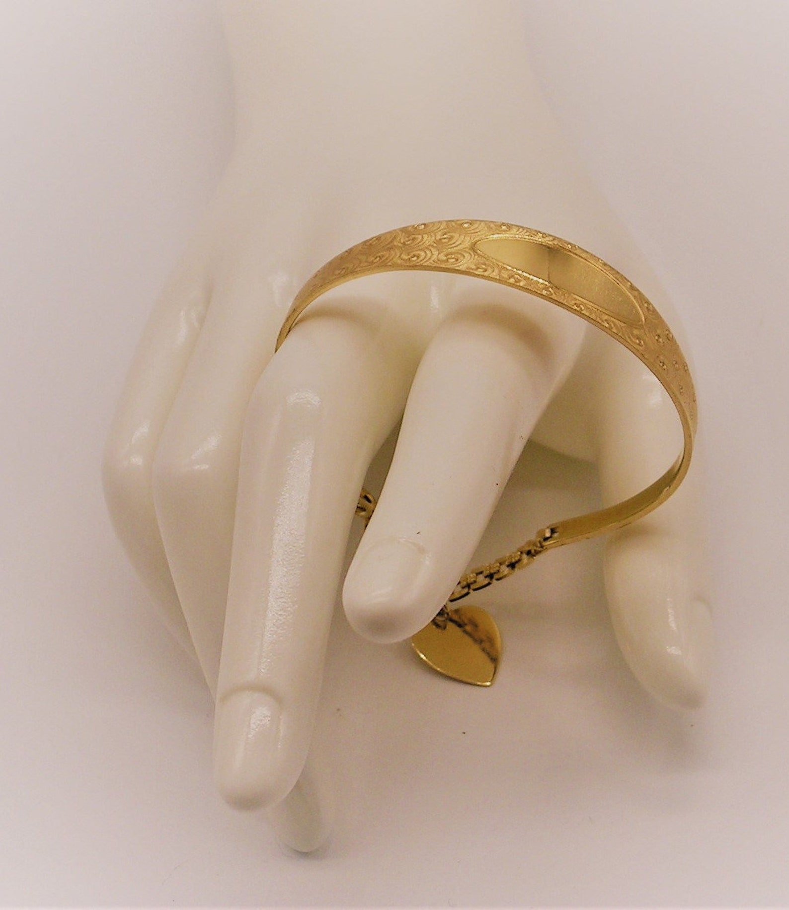 Jacoby Bender Cuff Bracelet, Heart Charm ID Bracelet, Signed JB, Safety ...