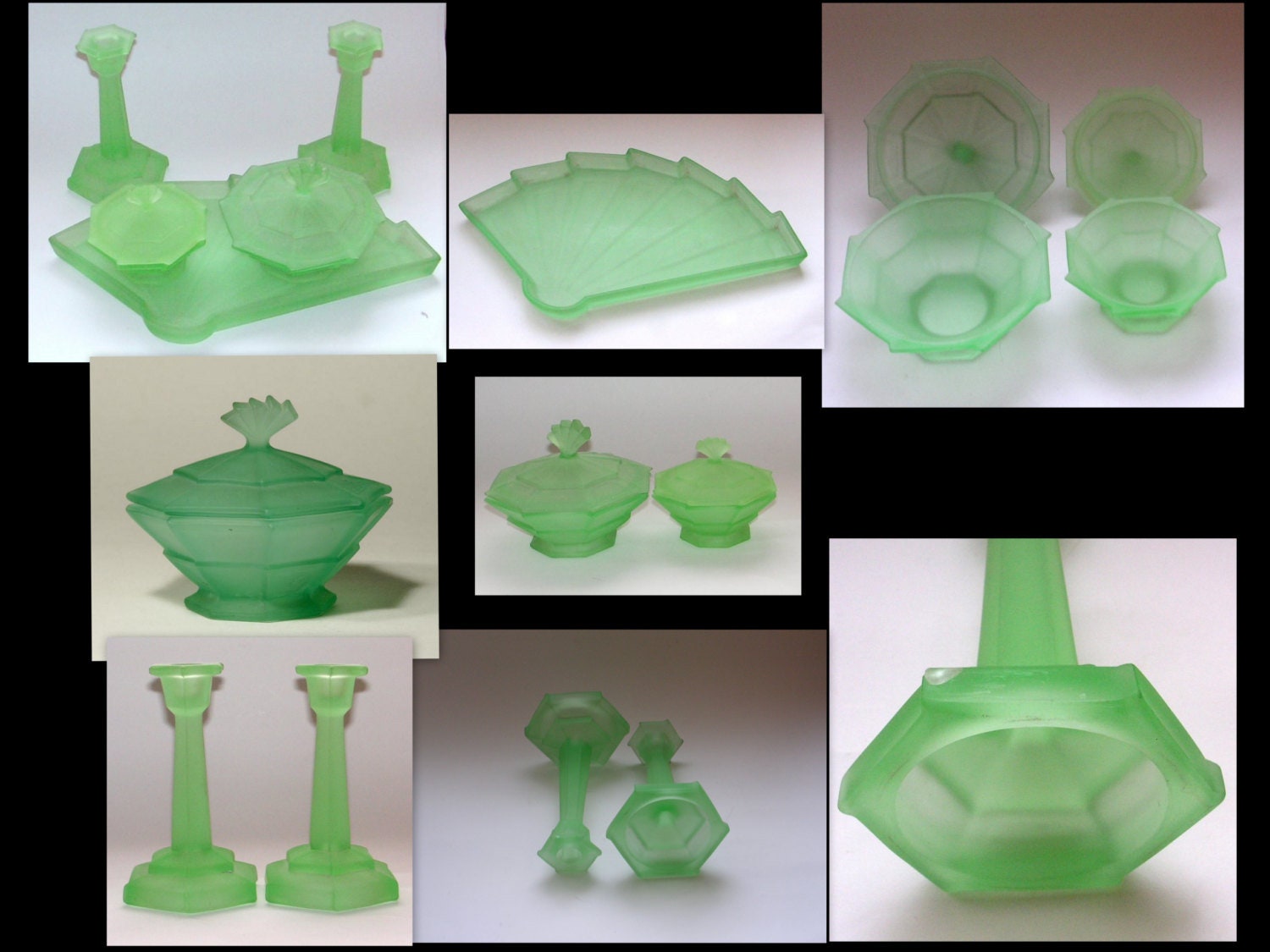 Art Deco Vanity Set Bagley Pressed Glass Whitby Pattern | Etsy