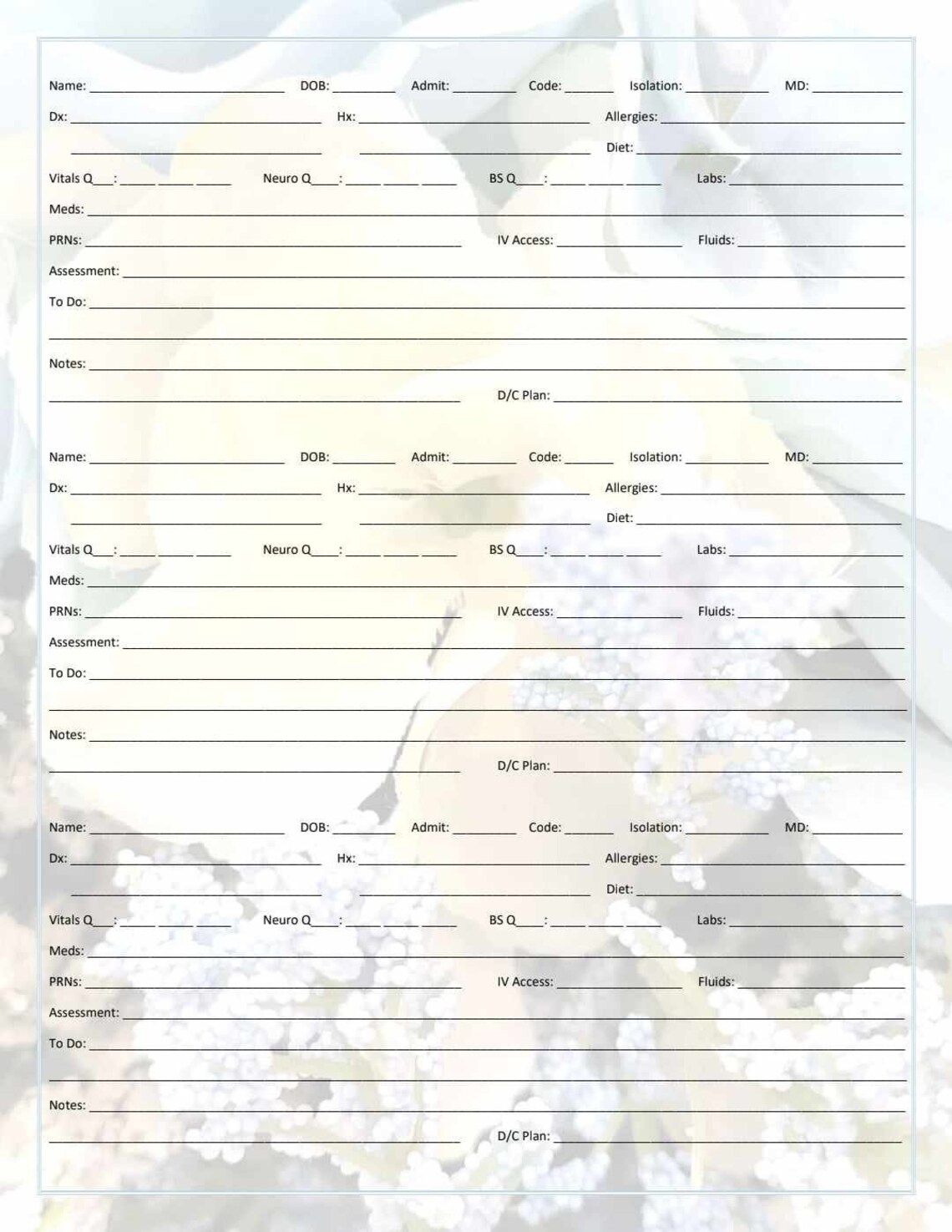 Simple Nursing Assignment Sheet for up to 3 Patients! - Etsy