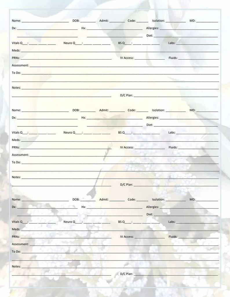 Simple Nursing Assignment Sheet for up to 3 Patients! - Etsy